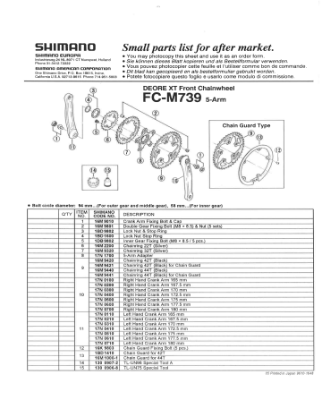 Shimano FC-M739-5 Set Engkol Exploded View | Manualzz