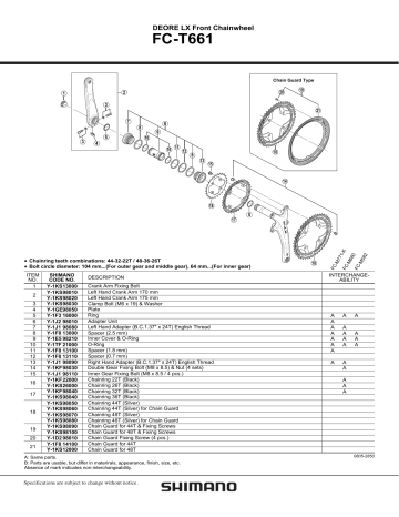 Shimano FC-T661 Set Engkol Exploded View | Manualzz
