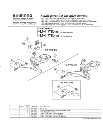 Shimano FD-TY15 Pemindah Gigi Depan Exploded View | Manualzz