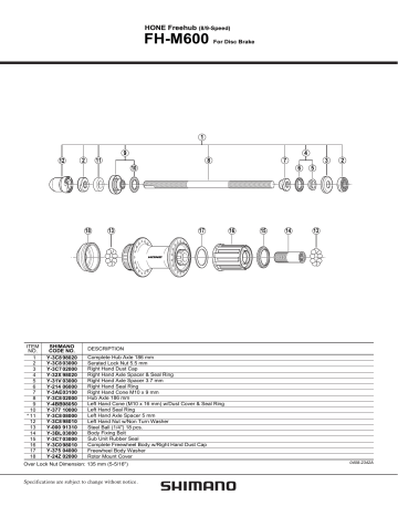 Shimano FH-M600 Freehub (Rem Cakram) Exploded View | Manualzz