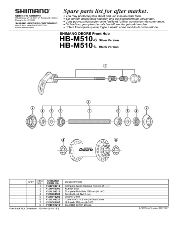 Shimano HB-M510 Hub Depan Exploded View | Manualzz
