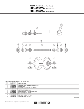 Shimano HB-M525 Hub Depan (Rem Cakram) Exploded View | Manualzz