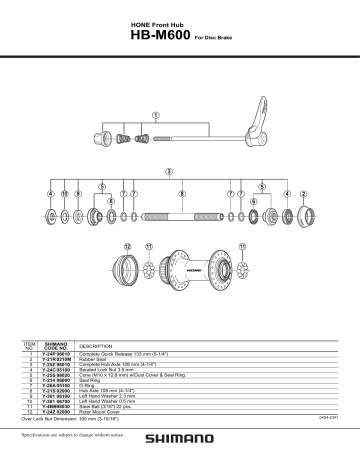 Shimano HB-M600 Hub Depan (Rem Cakram) Exploded View | Manualzz