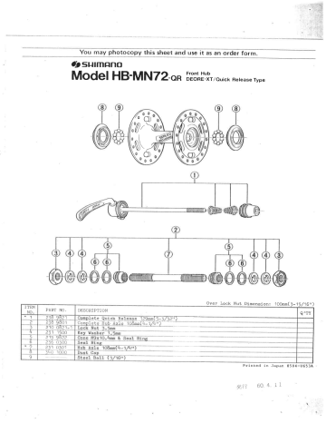 Shimano HB-MN72-QR-F Hub Depan Exploded View | Manualzz