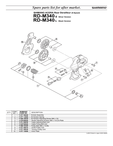 Shimano RD-M340 Pemindah Gigi Belakang Exploded View | Manualzz
