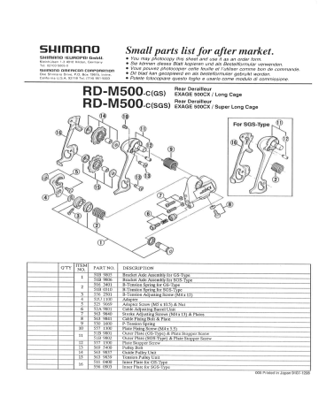Shimano RD-M500-C Pemindah Gigi Belakang Exploded View | Manualzz