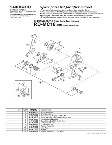 Shimano RD-MC18 Pemindah Gigi Belakang Exploded View | Manualzz