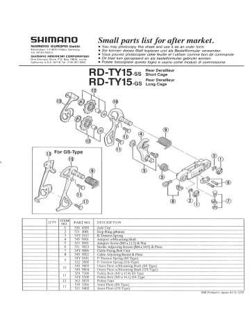 Shimano RD-TY15 Pemindah Gigi Belakang Exploded View | Manualzz