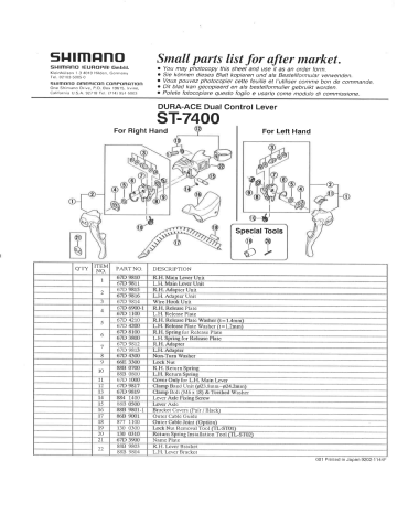 Shimano ST-7400 Tuas Perpindahan/Rem Exploded View | Manualzz