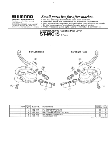Shimano ST-MC15 Tuas Perpindahan/Rem Exploded View | Manualzz