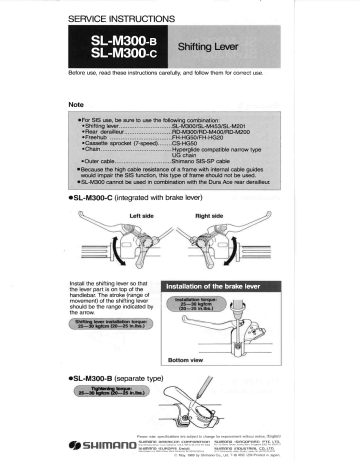 Shimano SL-M300 Shifting Lever Service Instructions | Manualzz