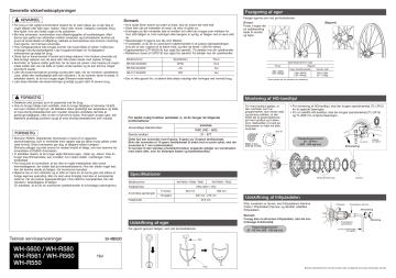 Shimano WH-R560 Hjul Brugermanual | Manualzz