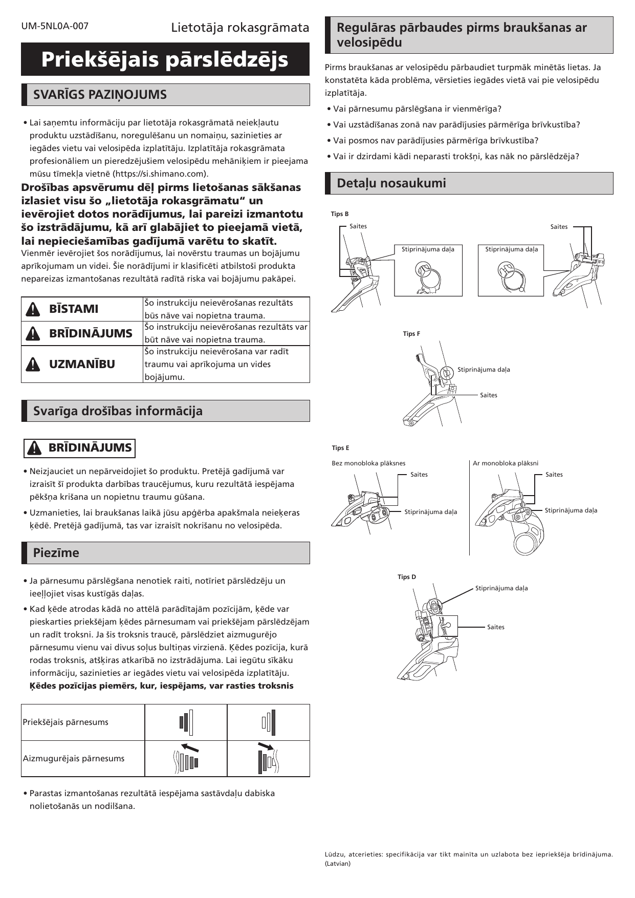 Shimano FD-R3030, FD-M410, FD-R2030, FD-R2000, FD-M780-A, FD-M313, FD ...