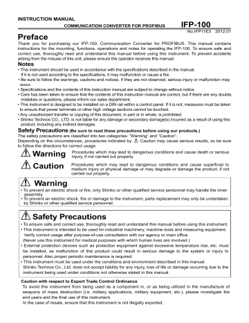 Shinko IFP-100 Instruction Manual | Manualzz