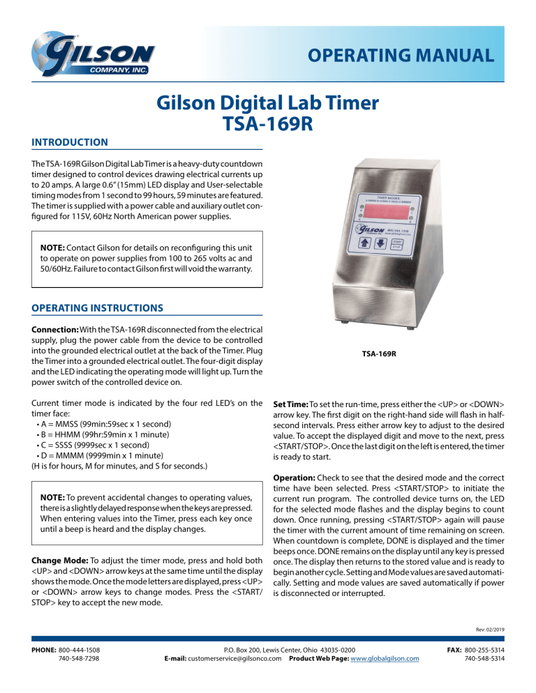 Gilson Digital Lab Timer User manual | Manualzz