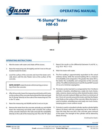 Gilson K-Slump Tester Manual | Manualzz