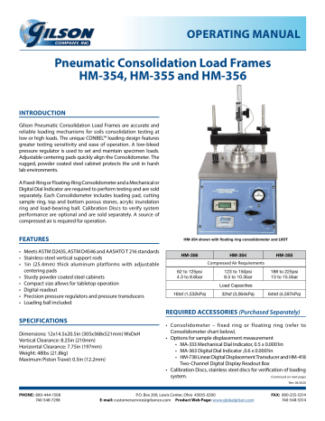 Gilson Pneumatic Consolidation Load Frame Manual | Manualzz