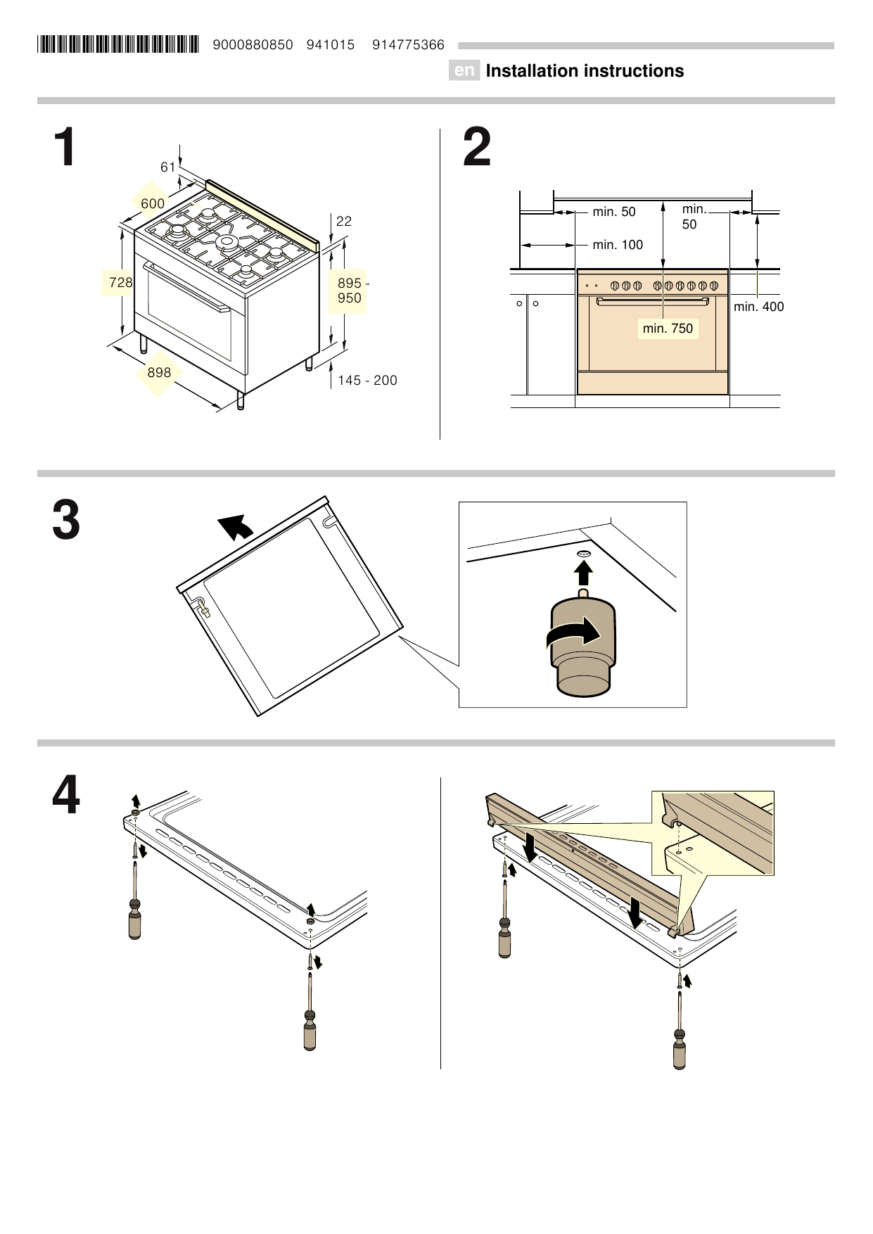 Bosch GAS RANGE COOKER Installation guide | Manualzz