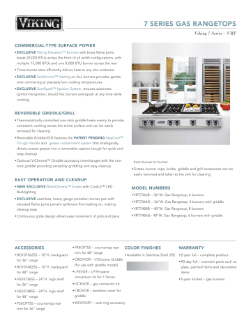 Viking Range VRT 48" 7 Series Gas Rangetop Specifications Sheet | Manualzz