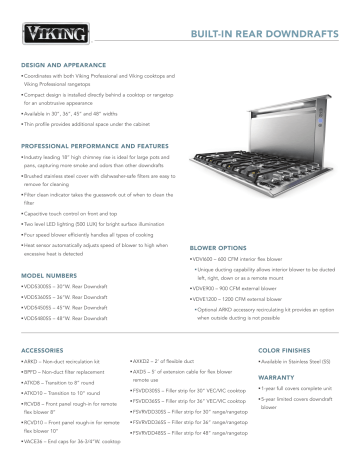 Viking Range VDD5480 48" Rear Downdraft Specifications Sheet | Manualzz