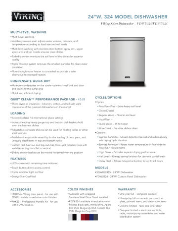 Viking Range VDWU324SS 24" Dishwasher Specifications Sheet | Manualzz