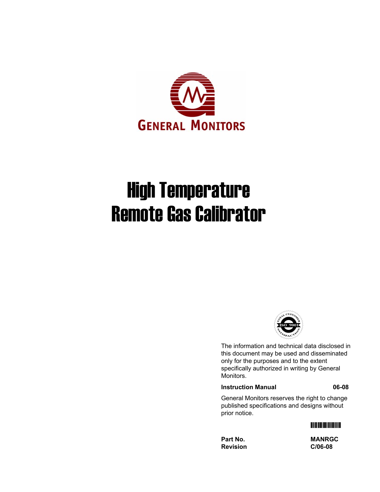 General Monitors RGC-HT - Remote Gas Calibrator for High Temperatures ...