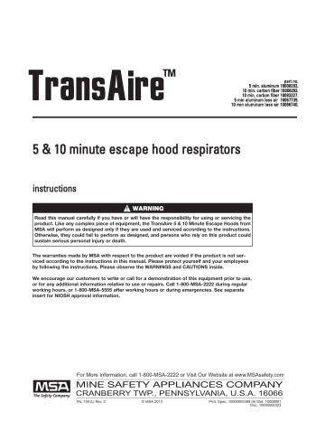 TransAire 5 and 10 Escape Respirator Owner's Manual | Manualzz