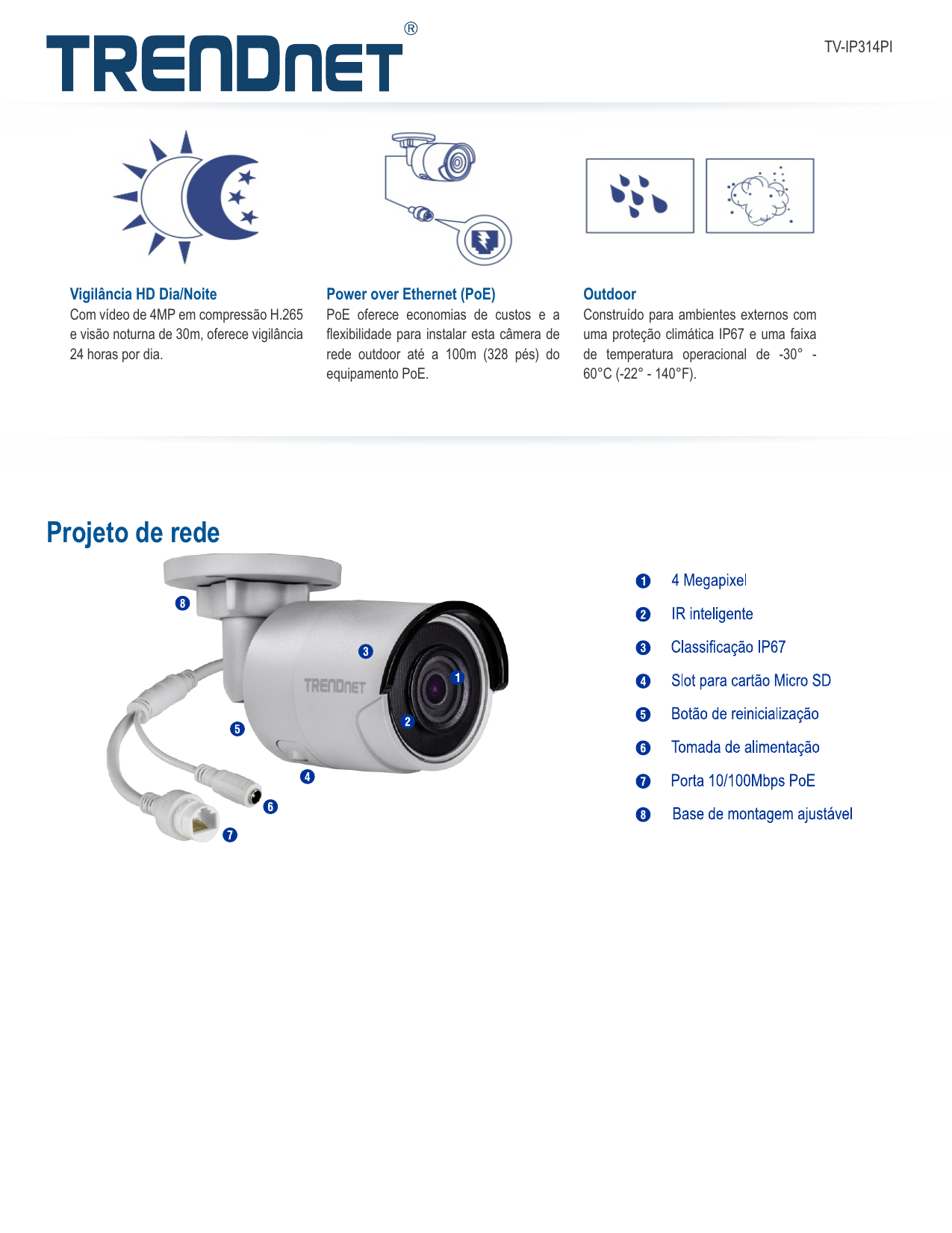 Trendnet TV-IP314PI Indoor / Outdoor 4MP H.265 WDR PoE IR Bullet ...