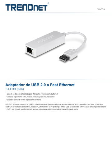 Trendnet TU2-ET100 USB 2.0 to Fast Ethernet Adapter Ficha de datos ...