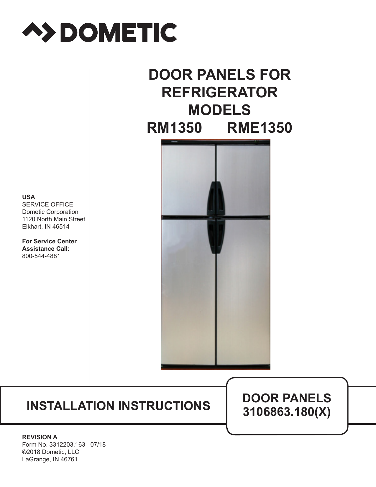 Dometic Door Panels 3106863.180(X) for RM1350, RME1350 Installation ...