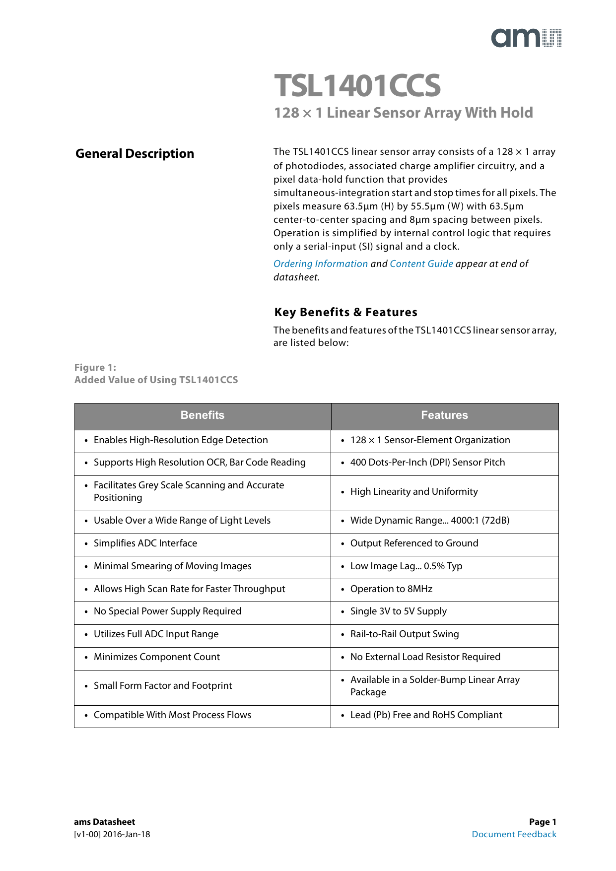 AMS TSL1401CCS Light Sensor Datasheet | Manualzz