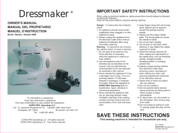 Euro-Pro Dressmaker 998B Owner's Manual | Manualzz