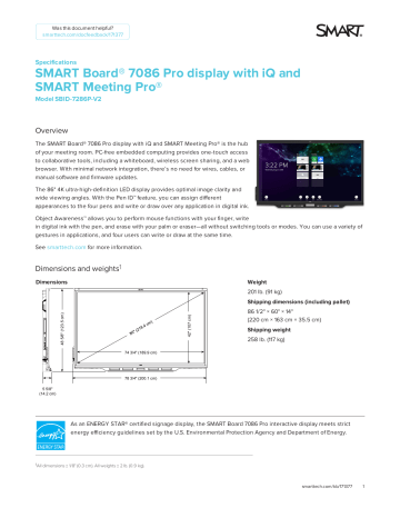 Smart Technologies Board 7000 and 7000 Pro Specifications | Manualzz