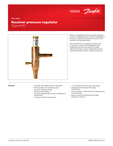 Danfoss Receiver pressure regulator, type KVD Data Sheet | Manualzz