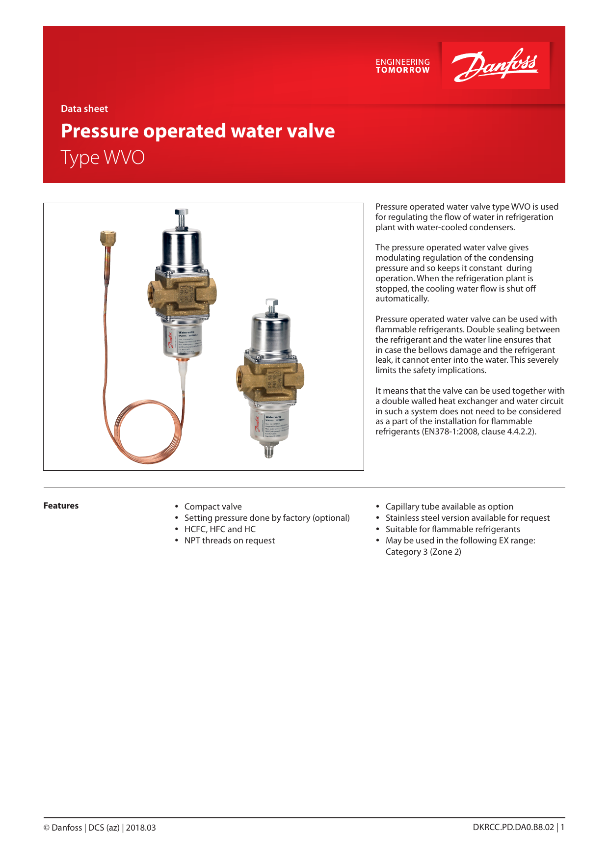Danfoss Water regulating valve, type WVO Datasheet | Manualzz