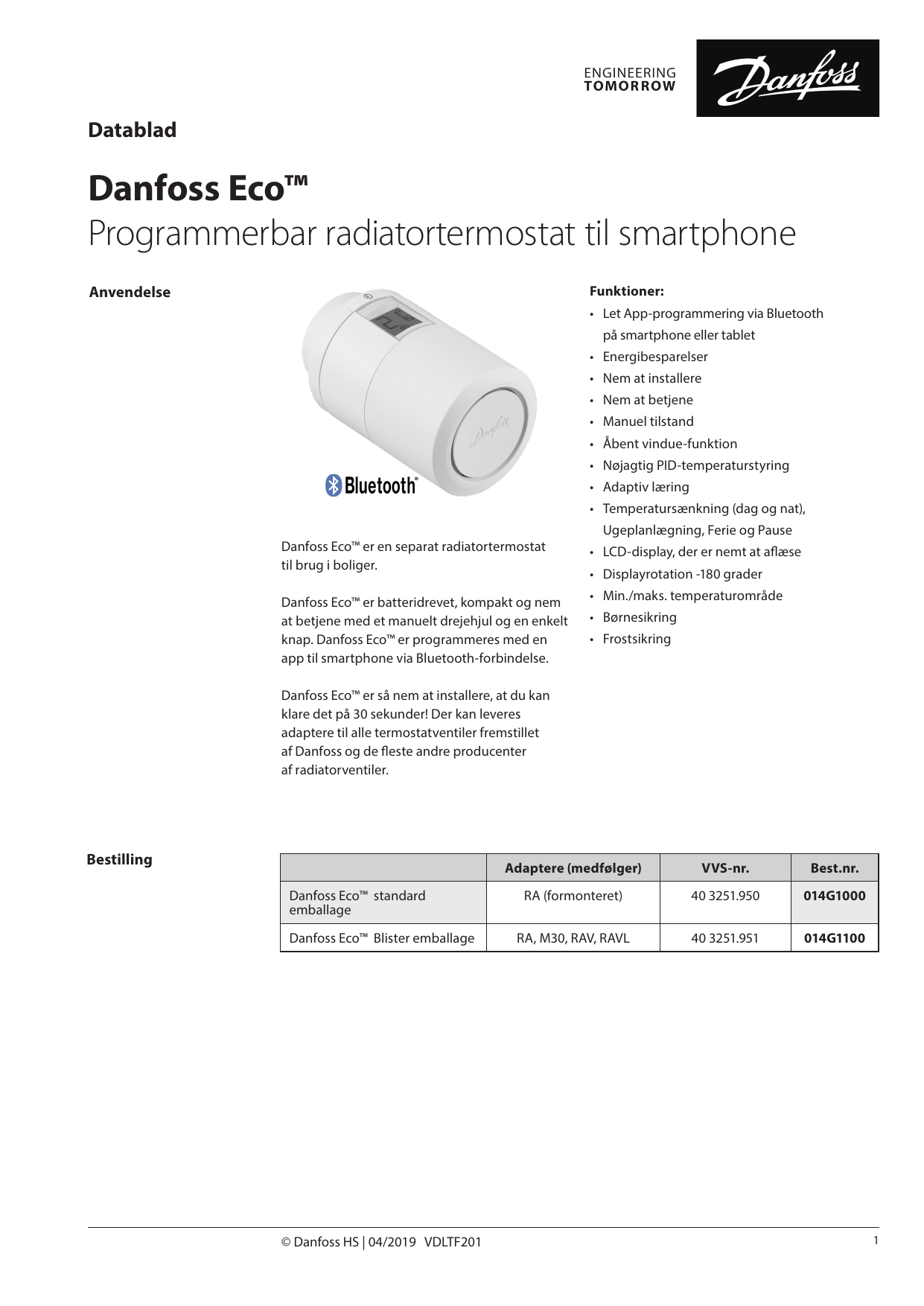 Danfoss Eco™ Programmable radiator thermostat for smartphone Blad | Manualzz