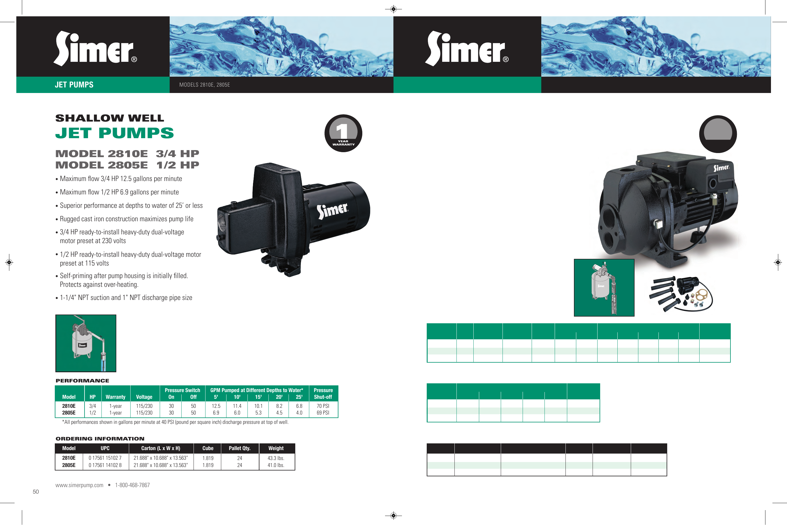 Simer 2810E, 2805E Shallow Well Jet Pumps Specifications | Manualzz