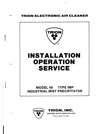 Trion Model 49 Industrial Mist Precipitator Product Manual | Manualzz