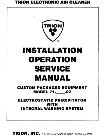 Trion Model 71 Electrostatic Precipitator Product Manual | Manualzz