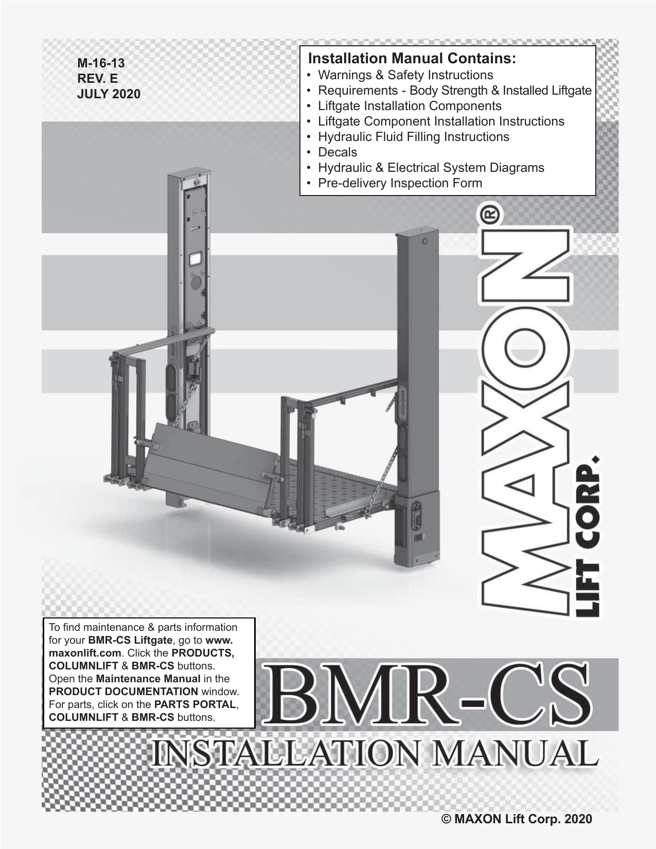 Maxon BMR-CS COLUMNLIFT™ Installation Manual | Manualzz