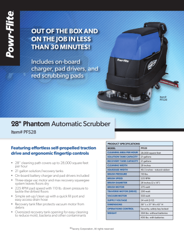 Powr-Flite PFS28 Phantom Scrubber Spec Sheet | Manualzz
