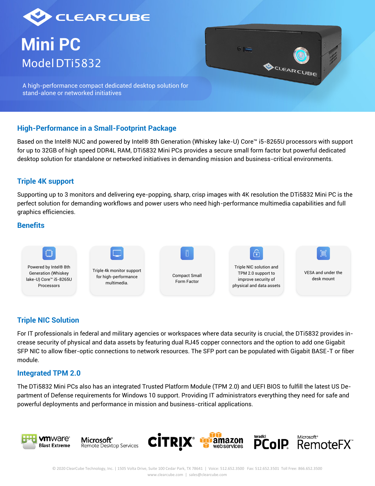 ClearCube DTi5832 NUC Mini PC Datasheet | Manualzz