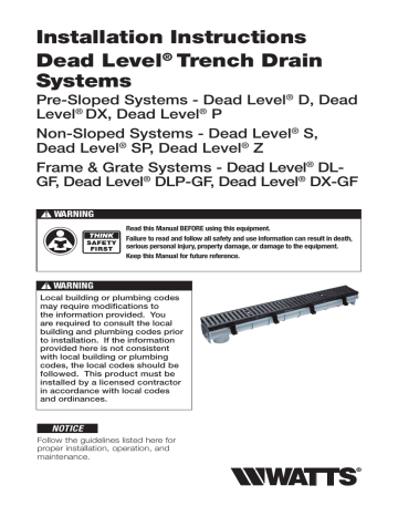 Watts Dead Level Trench Drains Installation Instructions | Manualzz