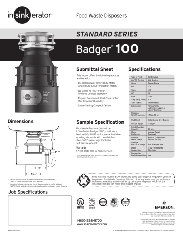 Insinkerator Badger 100 Data Sheet | Manualzz