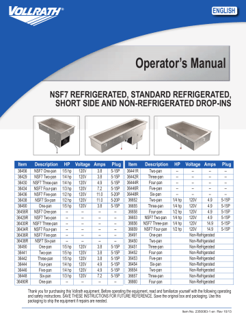 Vollrath Drop-in, Cold, Refrigerated, NSF Operator's Manual | Manualzz