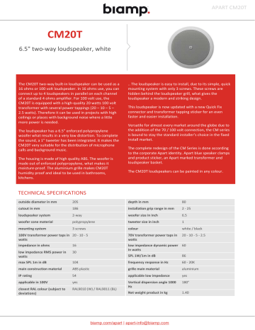 Biamp Apart CM20T Data Sheet | Manualzz