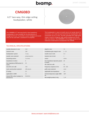 Biamp Apart CM608D Data Sheet | Manualzz