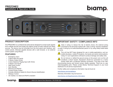 Biamp PREZONE2 Installation & Operation Guide | Manualzz