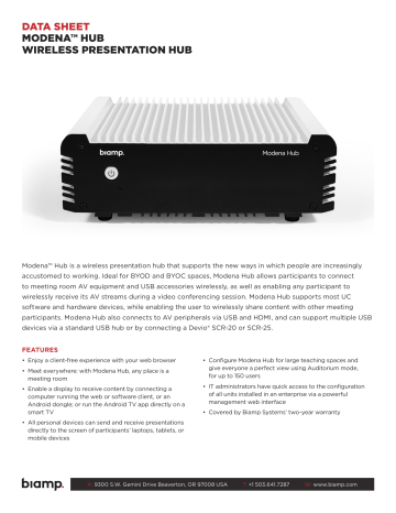 Biamp Modena Hub Data Sheet | Manualzz