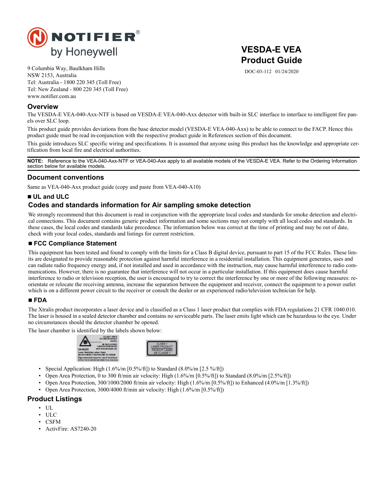 Notifier VESDA-E VEA--Axx-NTF User guide | Manualzz